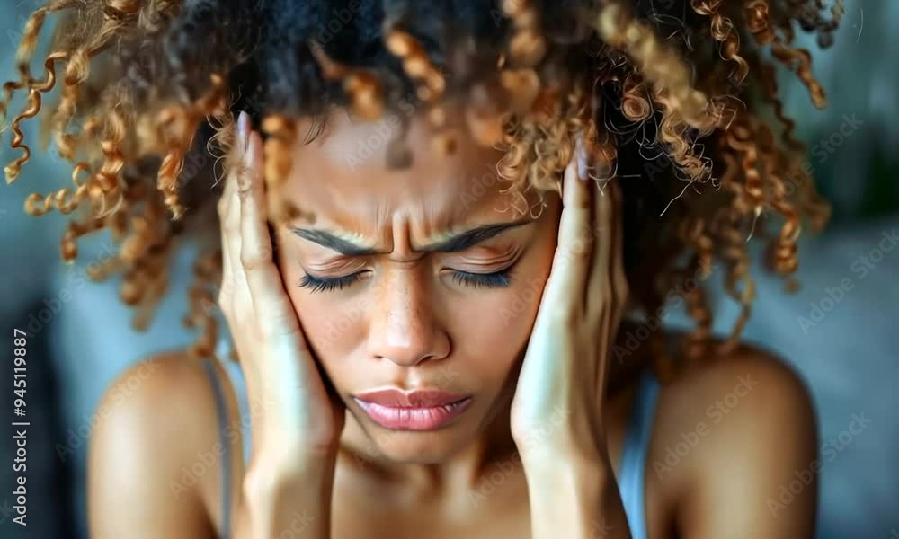 A young woman sits in a cozy space, visibly overwhelmed as she cradles ...