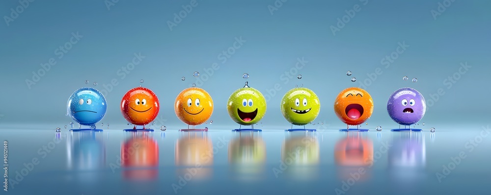 Horizontal spectrum of minimal emoji faces showing emotion progression ...