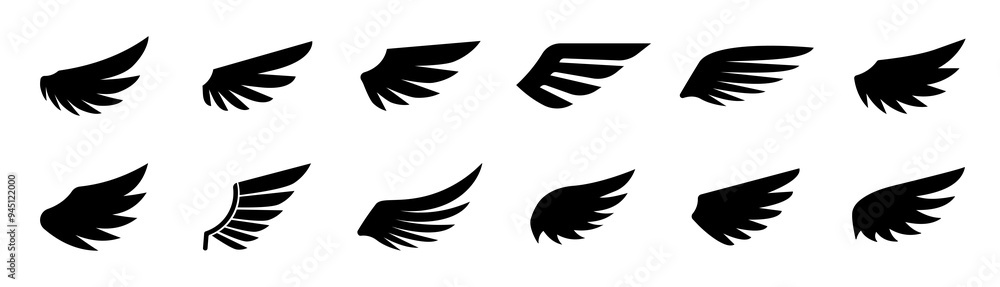 Wing icon set. Wing vector. Collection wings badges. Wing logo Vector ...
