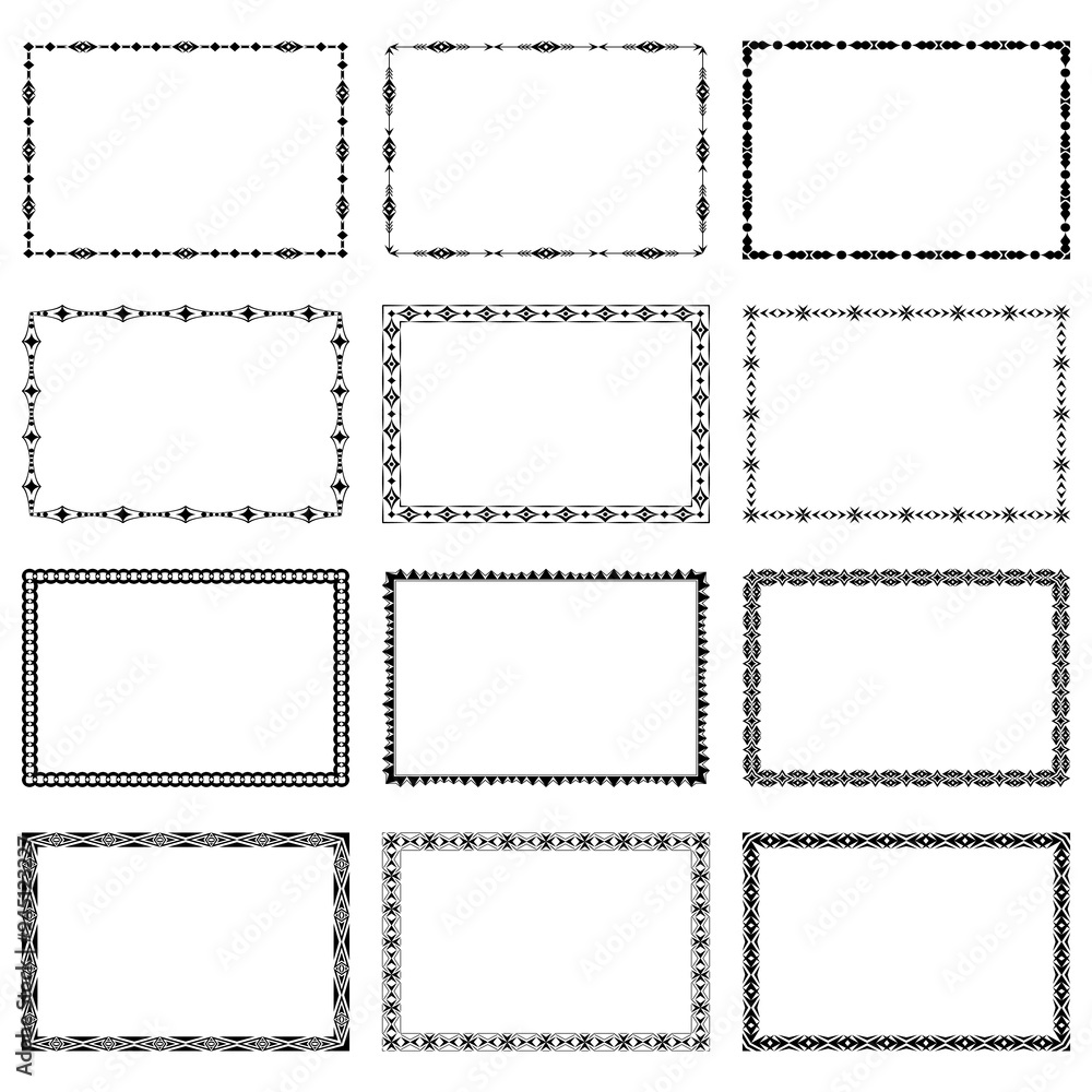 Set of rectangular black frames isolated on white background. Group of ...