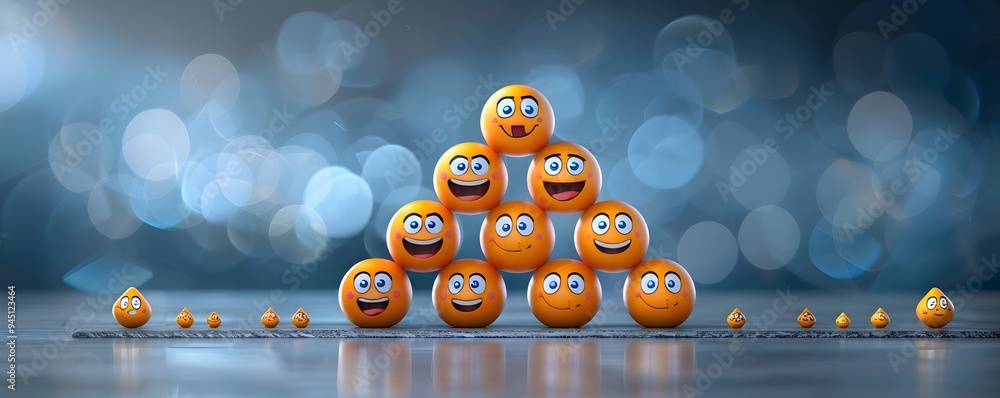 Simple pyramid hierarchy of emoji faces from single leader to crowd ...