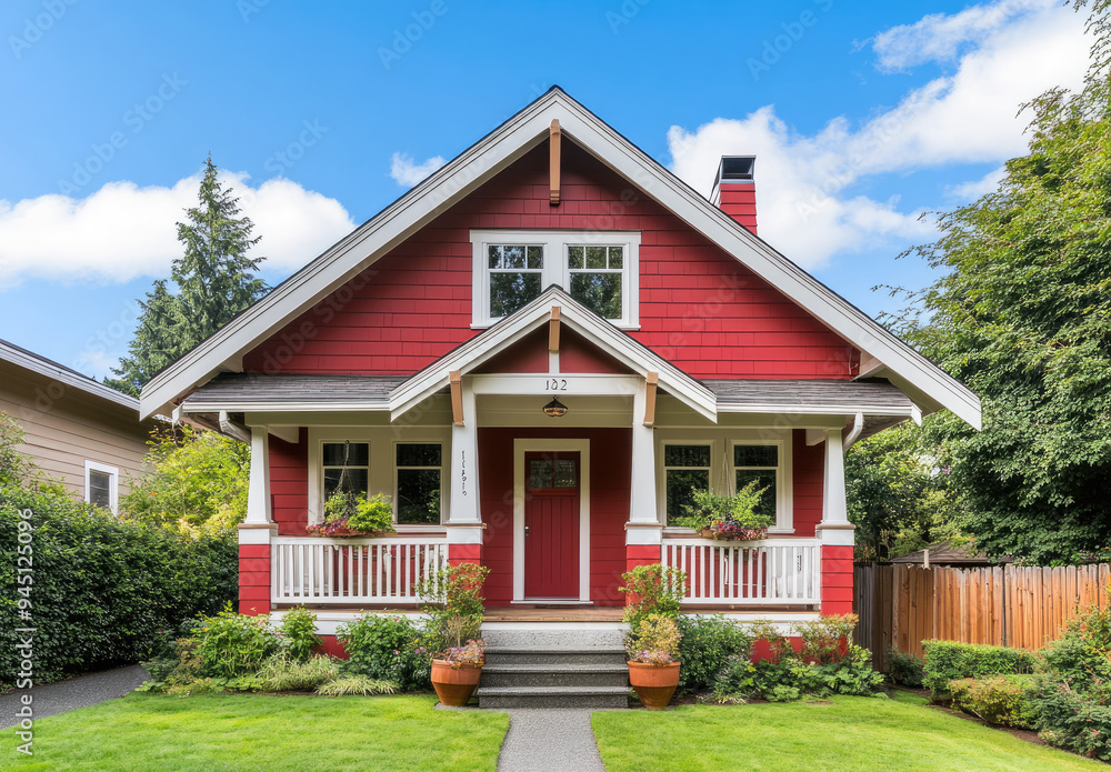 A small red craftsman-style home with white trim, located in the ...