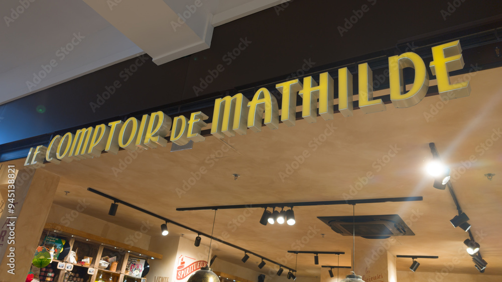 le comptoir de mathilde Chocolaterie sign brand and facade text store ...