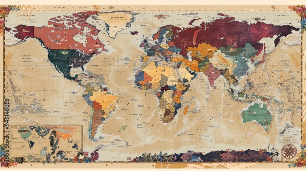 A world map with a focus on global languages and dialects. The map ...