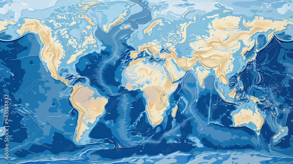 A world map with a focus on oceanic currents and climate zones. The map ...