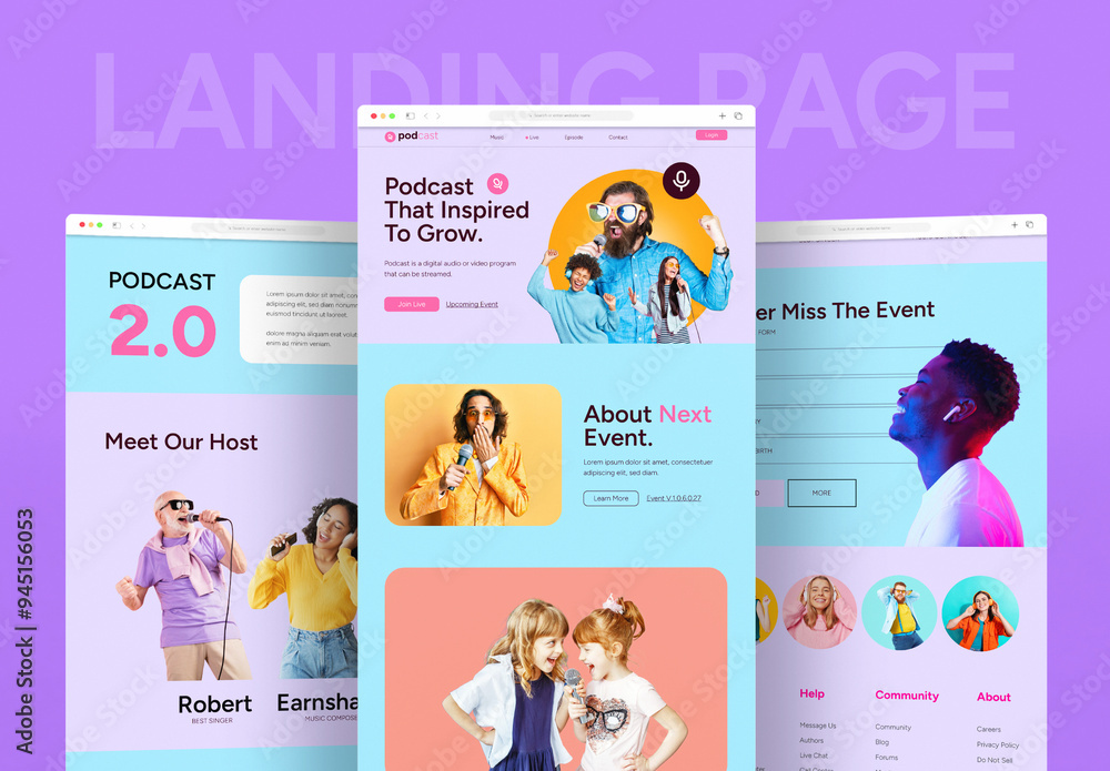 Podcast Music Landing Page UI Template Stock Template | Adobe Stock