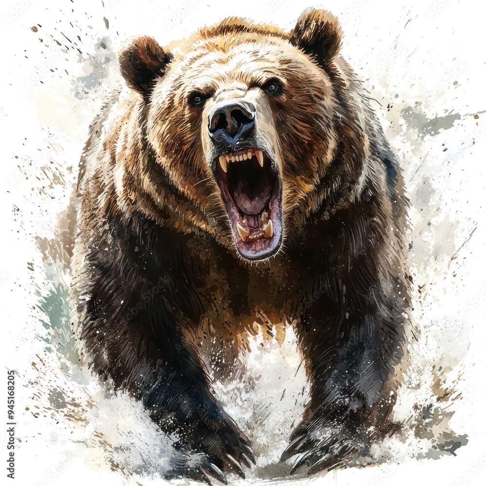 A realistic high-resolution photo of a powerful bear roaring, rendered ...