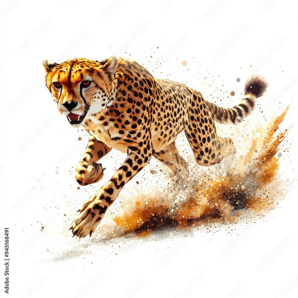 A realistic high-resolution photo of a sleek cheetah running at full ...