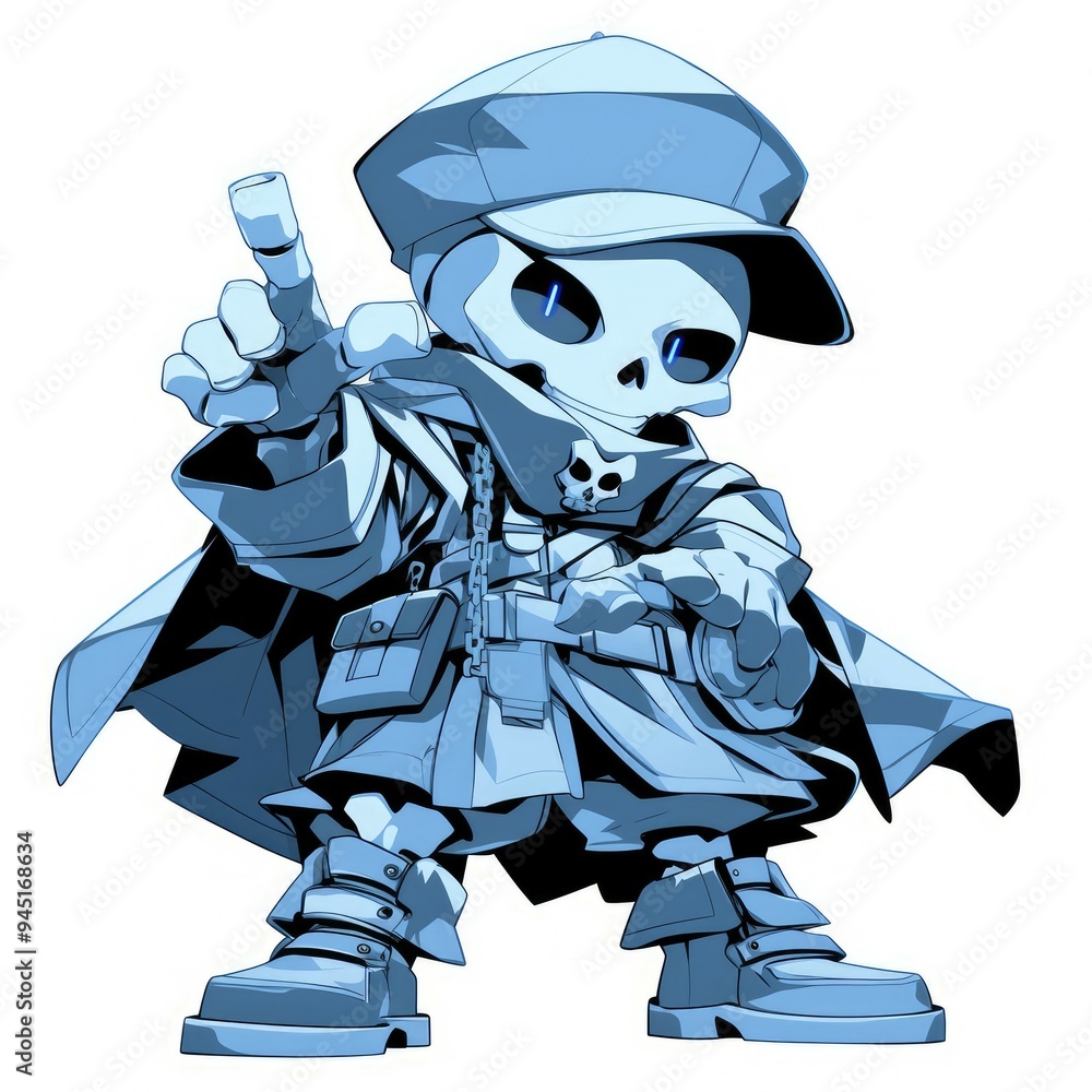 Cartoon Illustration of a Blue Skeleton in a Coat and Cap Stock ...