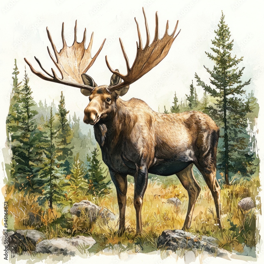 A realistic high-resolution photo of a majestic moose standing in a ...
