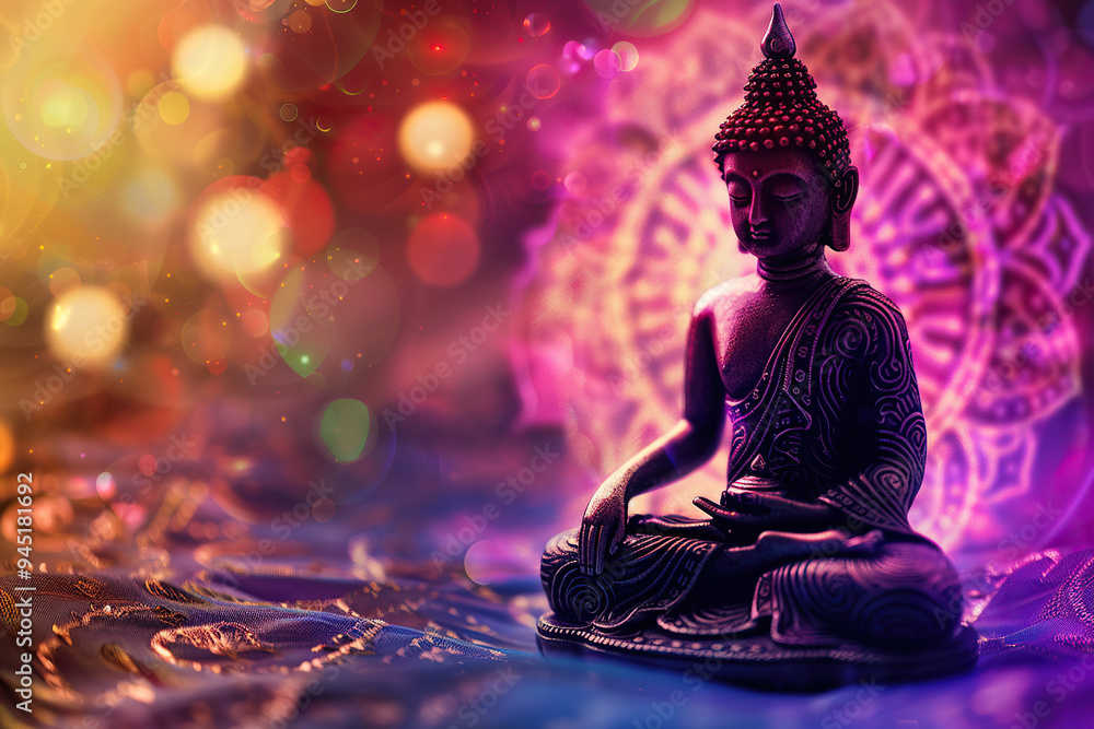 Beautiful greeting card with ancient statue great Buddha to bright ...