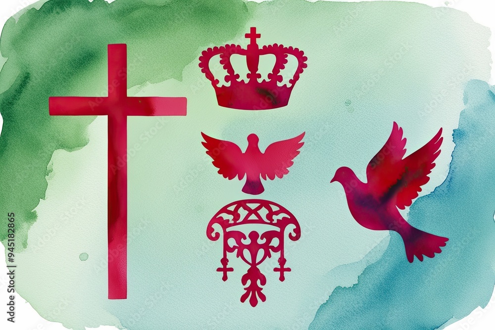 Watercolor Designs of Holy Trinity Symbols Cross Crown and Dove ...