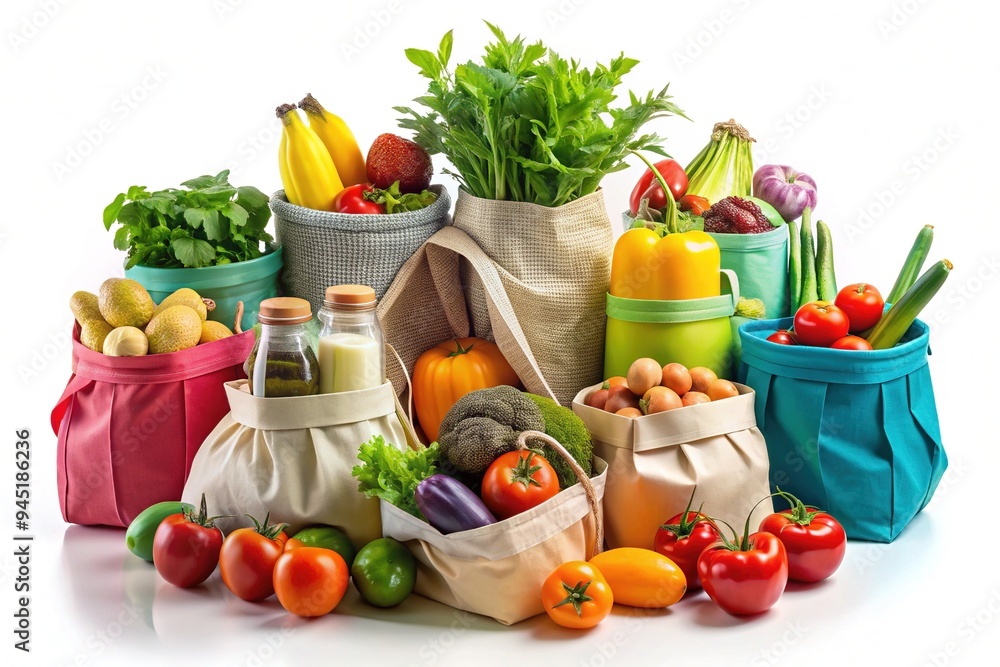 Colorful assortment of reusable bags in various shapes and sizes ...
