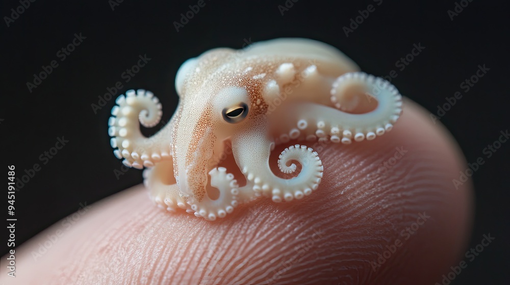 Finger-sized octopus: A delicate octopus resting on a finger, a close ...