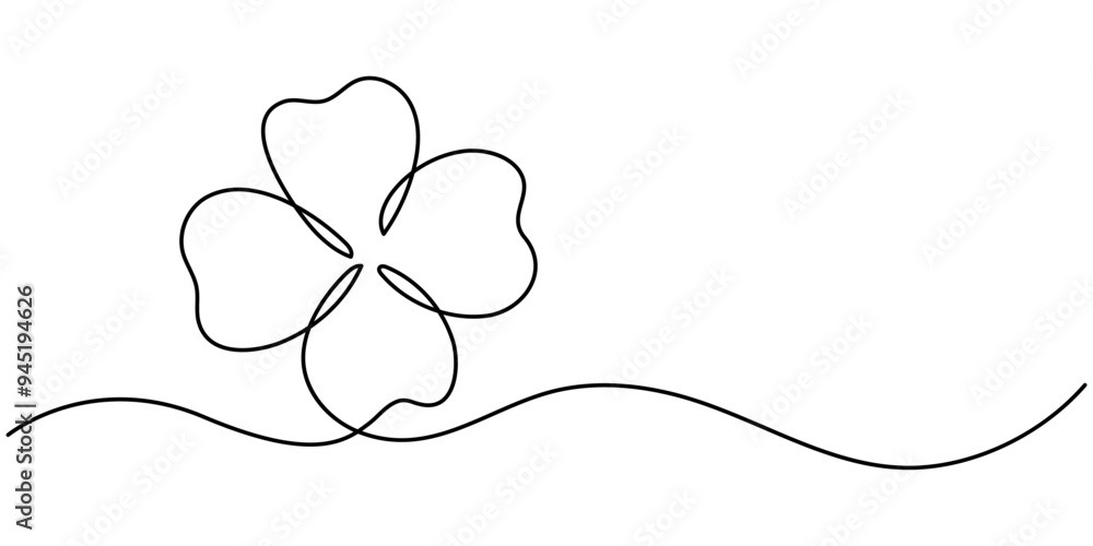 Continuous linear drawing of clover leaves. One line drawing background ...