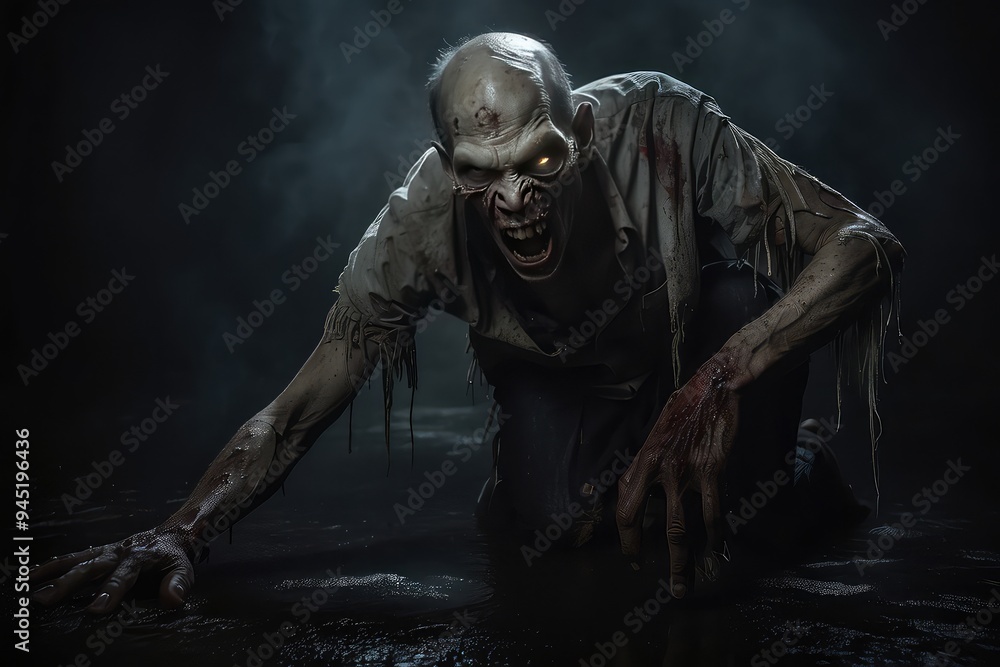 Male monster, hideous and eerie, with gouges in his eyes that resemble ...