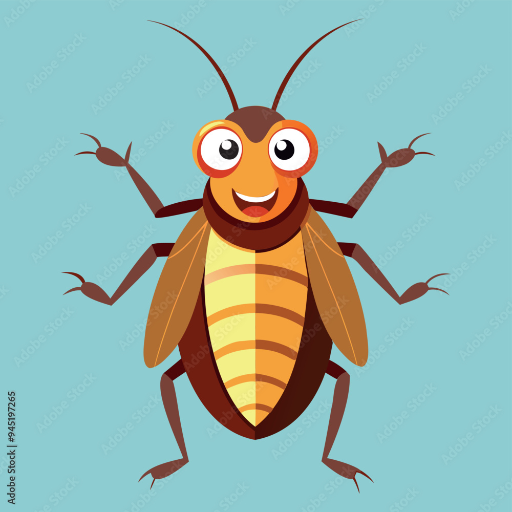 Vector cartoon image of cute brown cockroach with antennae and six legs ...