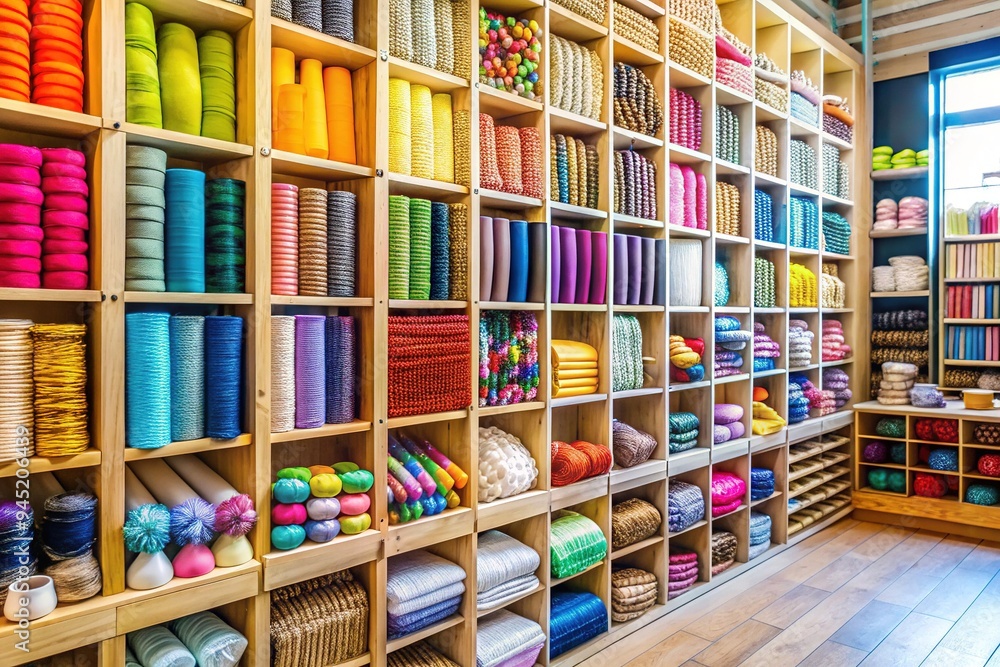 Colorful rows of creative supplies, including paper crafts, yarn ...