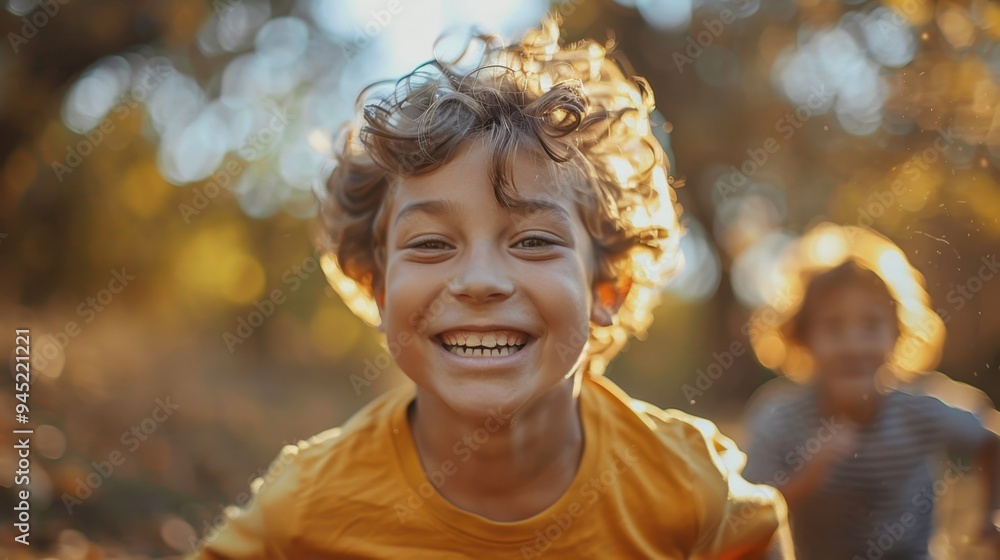 Joyful Playtime: With radiant smiles, children run and play in the park ...