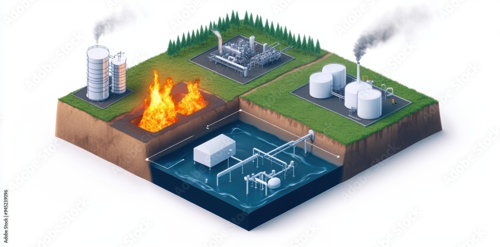 A detailed diagram illustrating a methane gas leak within a biogas ...