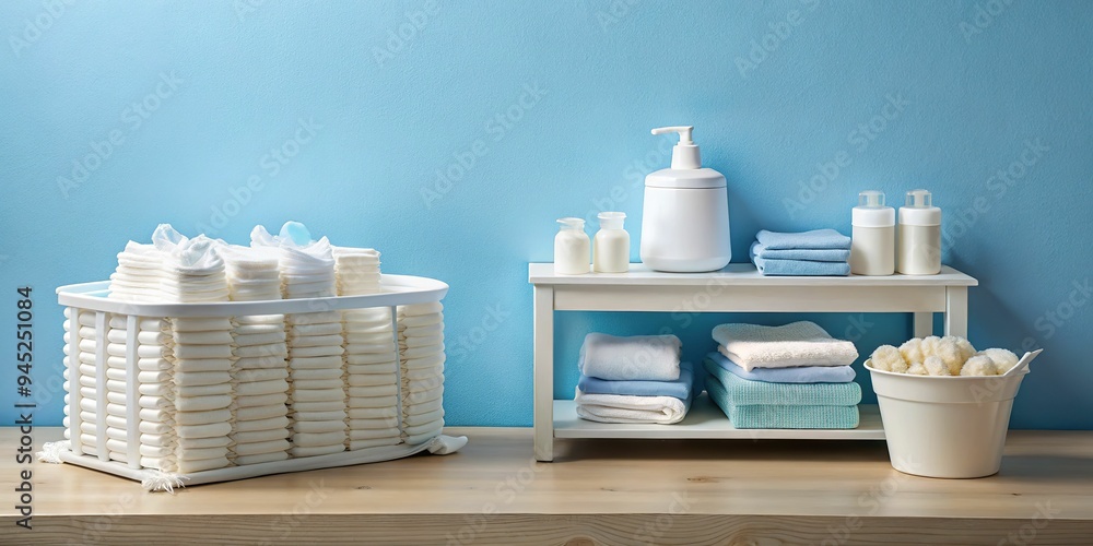 10. Diaper changing station with baby powder, diapers, and wipes ...