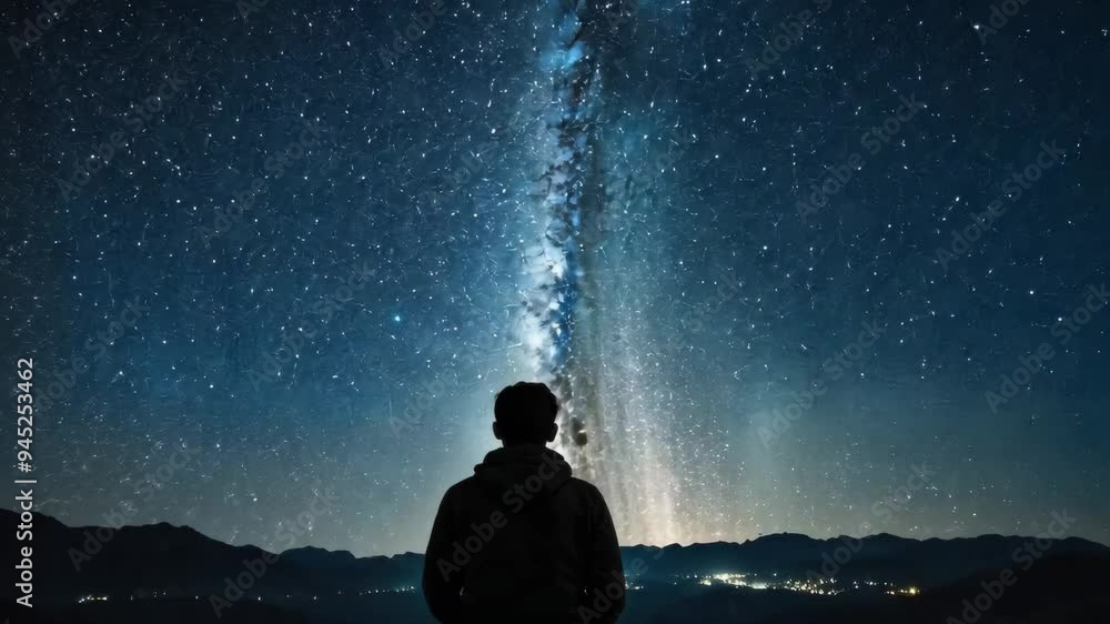 Video footage of person sitting and looking up at a starry night sky ...