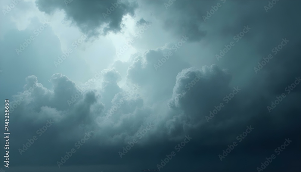 Dramatic storm cloud texture with distinct billowing forms and dynamic transitions from light to ...