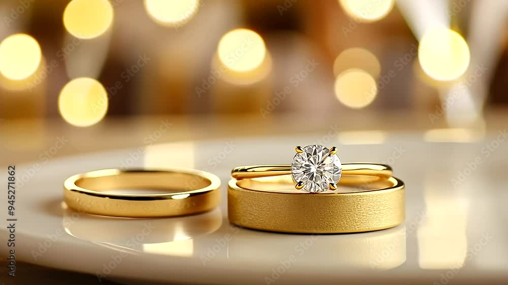 brilliant precious golden engagement ring with diamonds rests elegantly ...