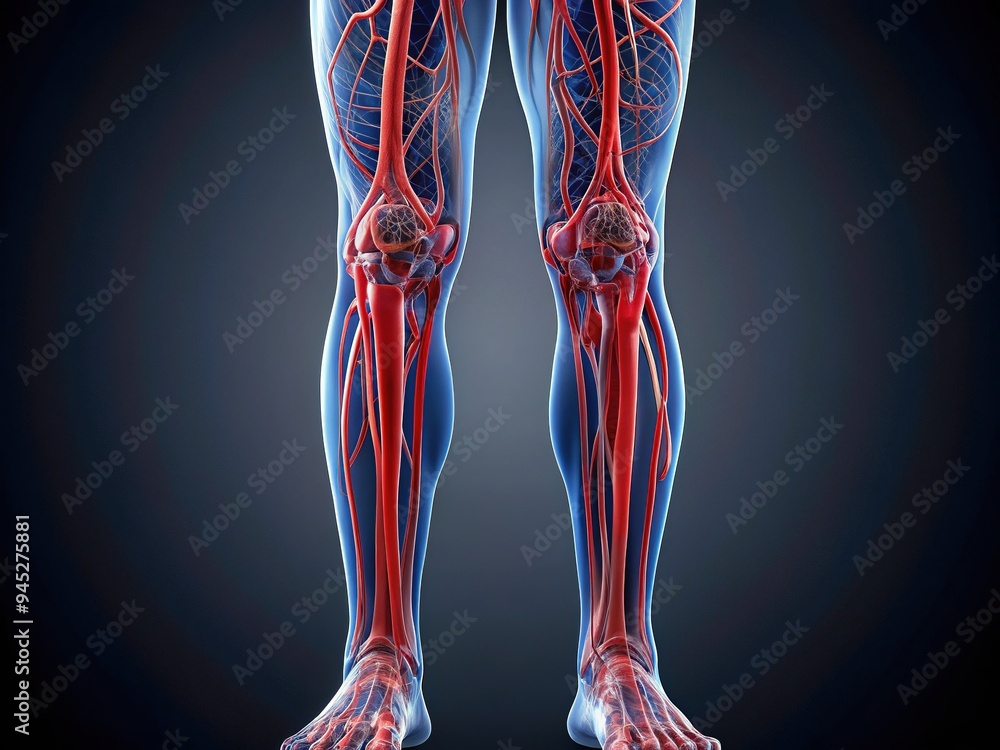 Detailed 3D illustration of human legs with visible veins and arteries ...