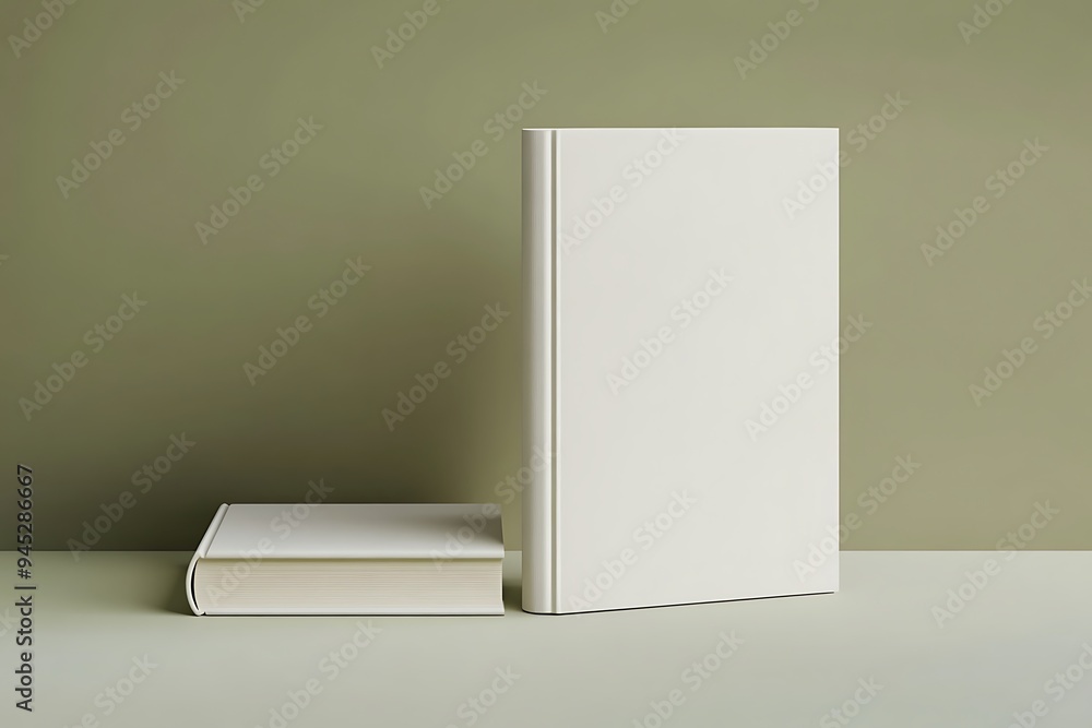 Hardcover book template, two blank book stand mockups for design ...