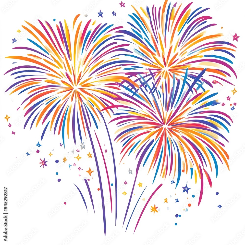 Vibrant clipart fireworks, each explosion frozen in time, adding a ...