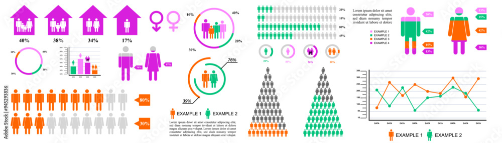 set of editable demographic infographics collection human Charts ...