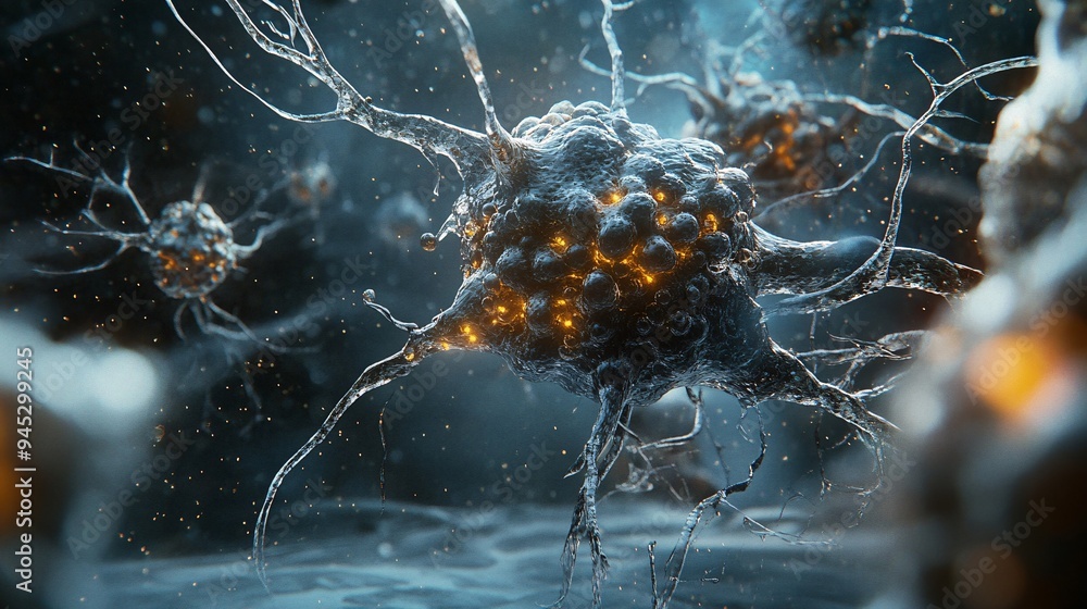 A detailed rendering of a nerve cell synapse, showing the transmission ...