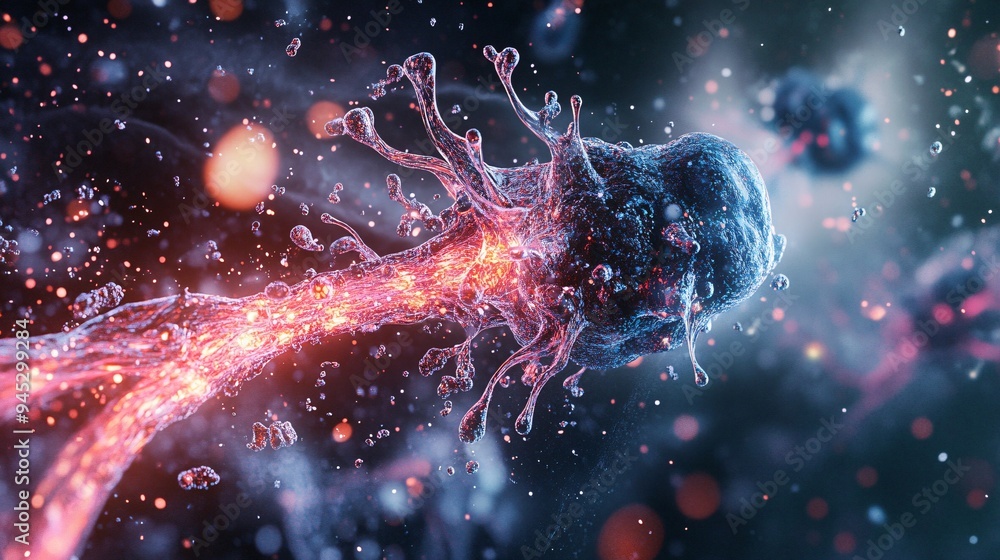 A detailed rendering of a nerve cell synapse, showing the transmission ...