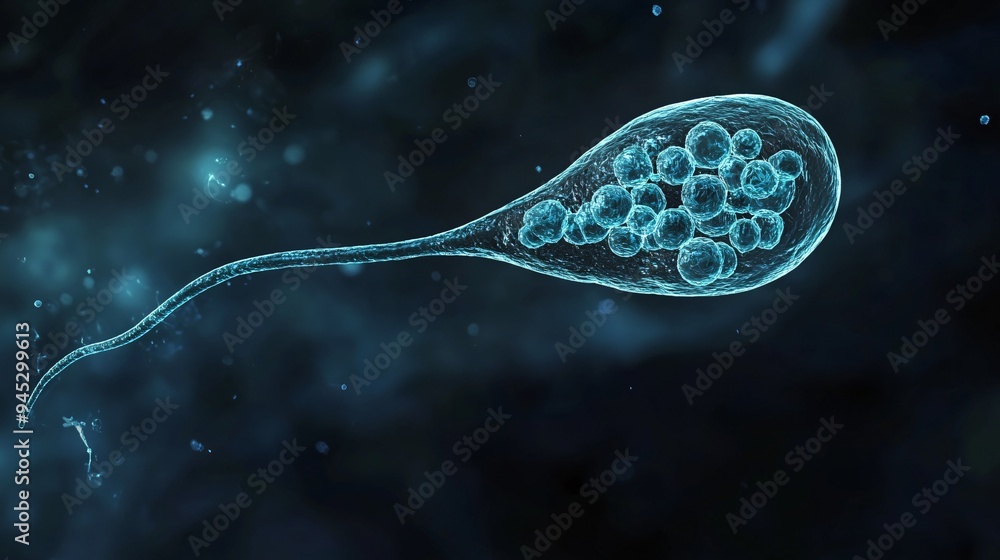 A detailed image of a sperm cell, showing the streamlined head ...