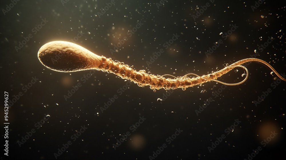 A detailed image of a sperm cell, showing the streamlined head ...
