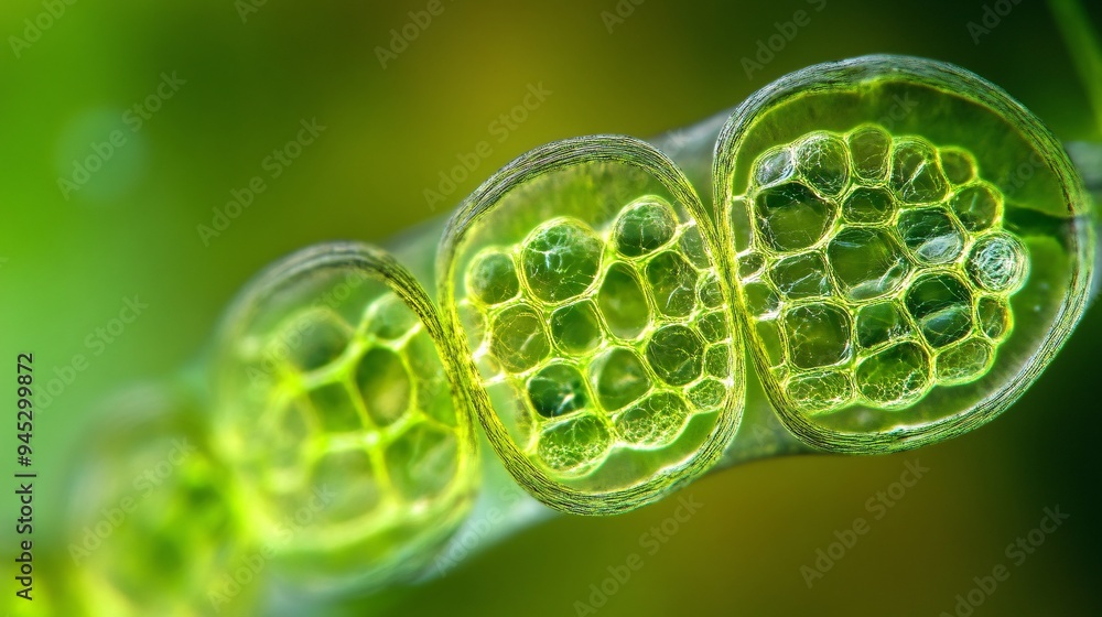 A close-up view of a chloroplast within a plant cell, showing the ...
