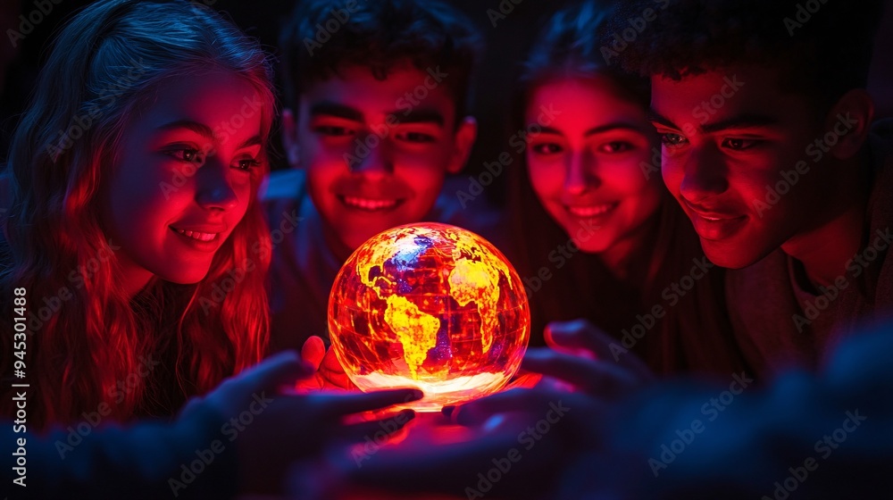 Students studying the effects of climate change using a 3D holographic ...