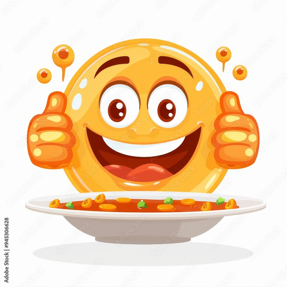 Yummy smile emoticon, happy smiling face while tasting delicious food ...