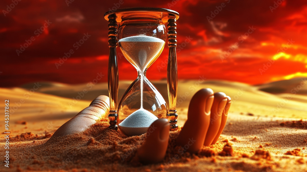 hand holding an hourglass with sand flowing down, symbolizing the ...