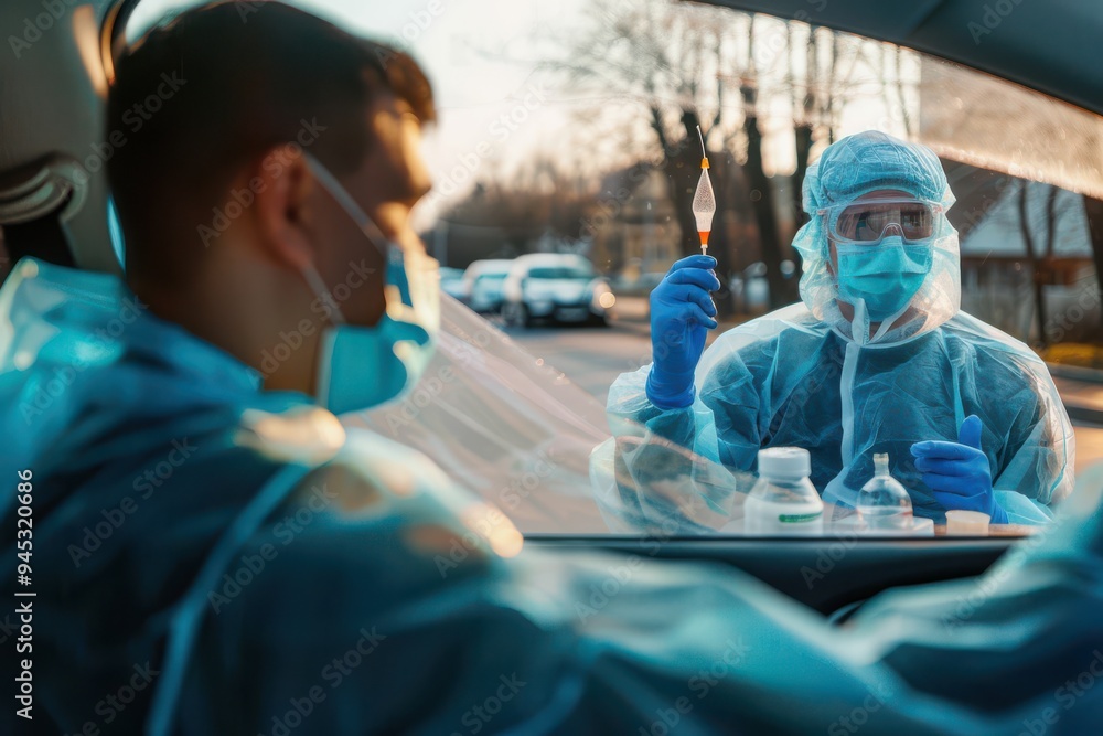Healthcare Workers Placing Nasal Swab in Transport Medium Young man ...