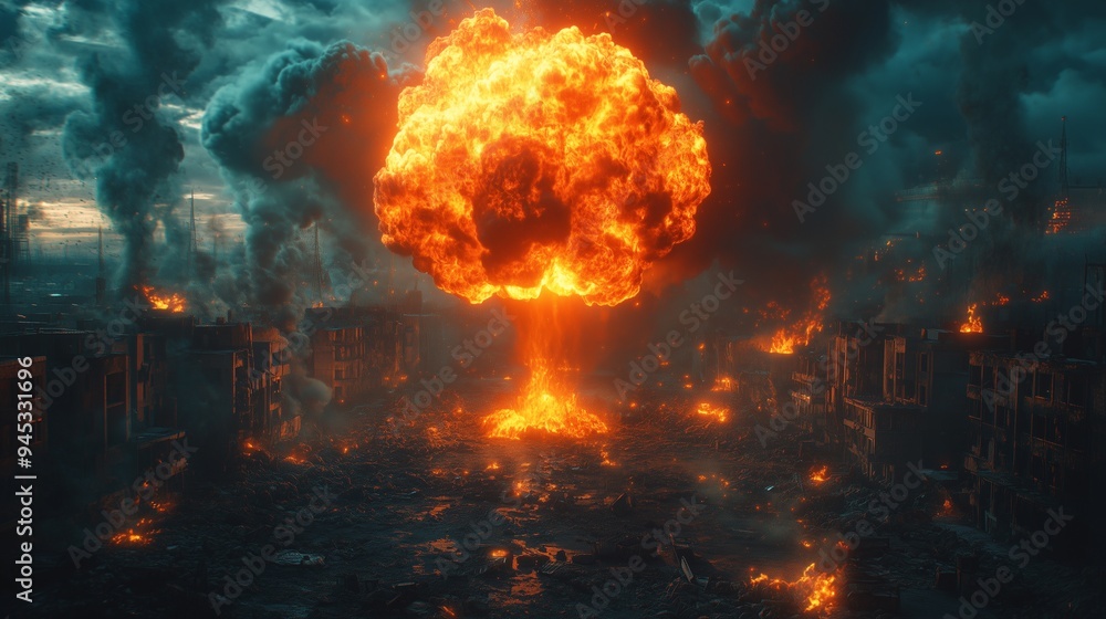 Nuclear bomb is exploding violently smoke exploded into a mushroom ...