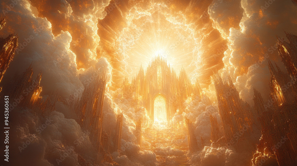 A serene portrayal of the heavenly throne room, with Jesus Christ ...