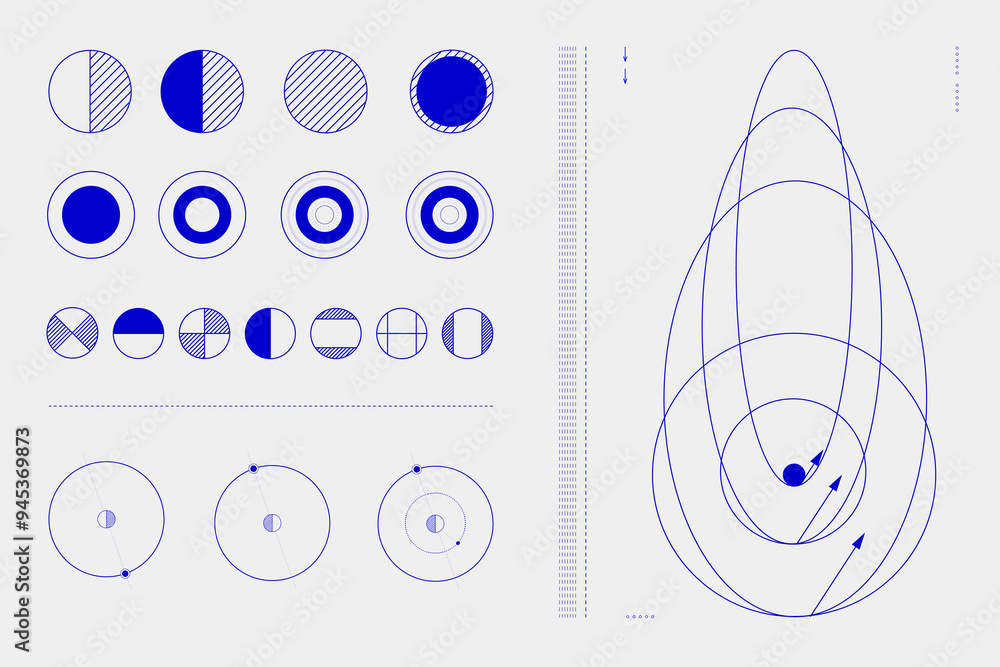 Geometric shapes, including circles, lines, and arcs, arranged in a ...