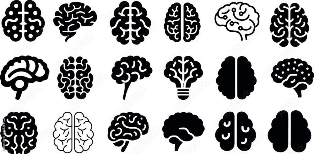 Brain icon silhouette vector clipart set, Perfect brains for medical ...