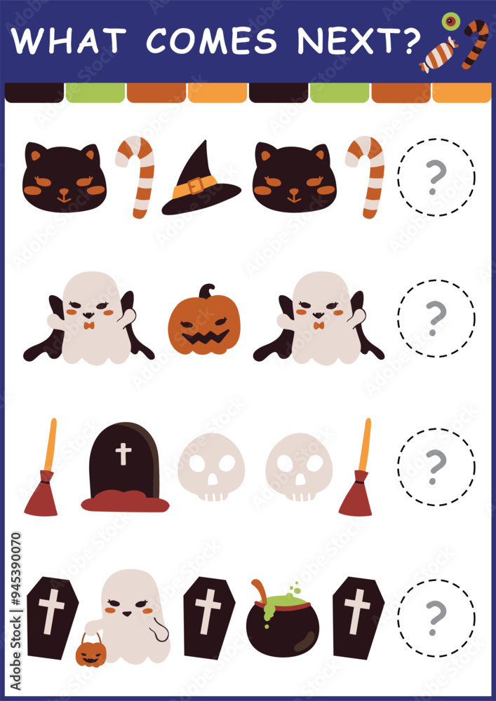 Halloween Autumn simple what comes next matching activity worksheet for ...