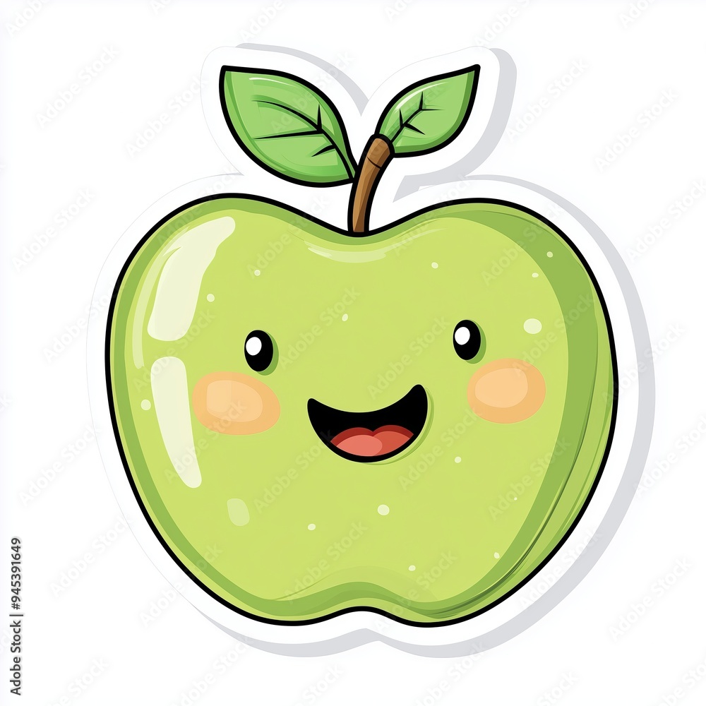 Cute cartoon green apple with a friendly smiling face. Stock ...