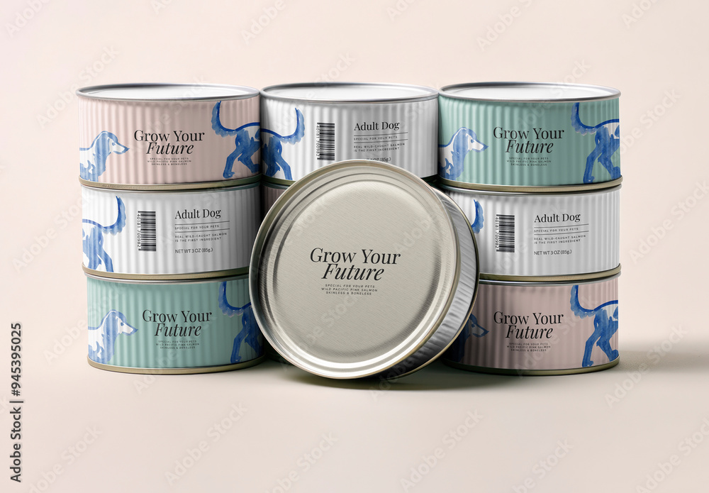 Product Packaging Stack Of Canned Foods Mockup With Generative AI Stock ...