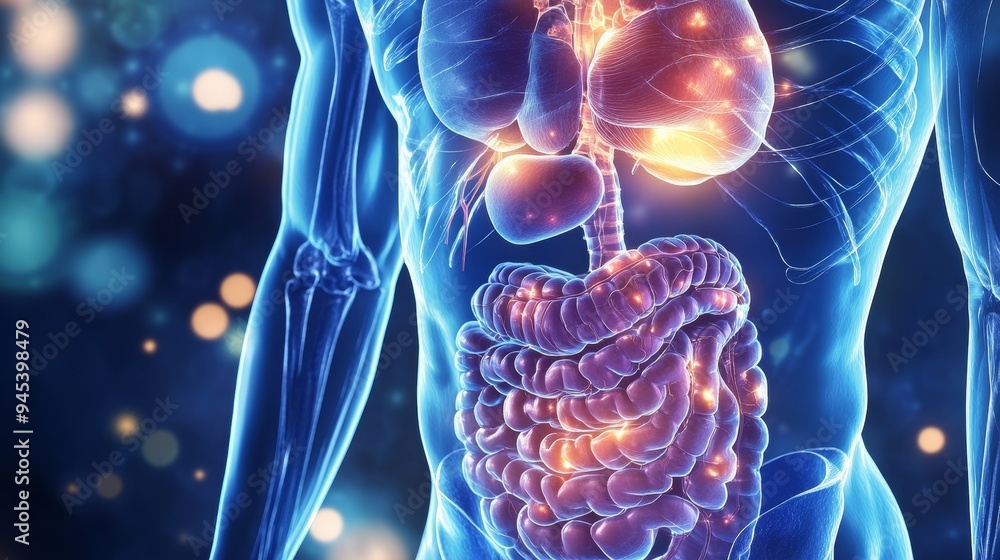 3D illustrations of internal human organs, cells and viruses, showing ...