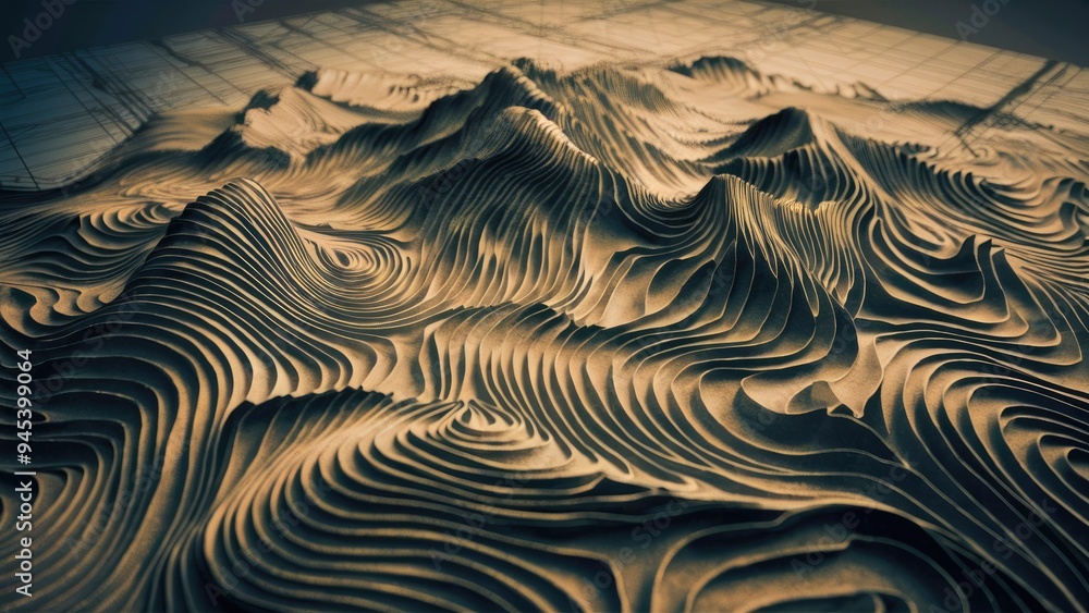 Topographic map background featuring terrain elevation, grid layout ...